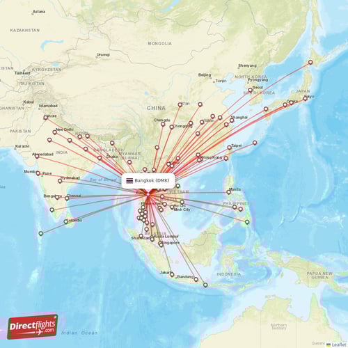 Direct flights from Bangkok - 80 destinations - DMK, Thailand ...