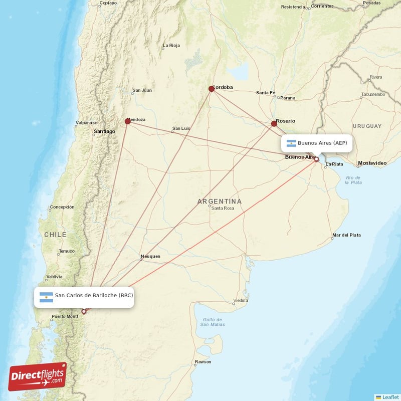 Direct flights from Buenos Aires to San Carlos de Bariloche, AEP to BRC ...