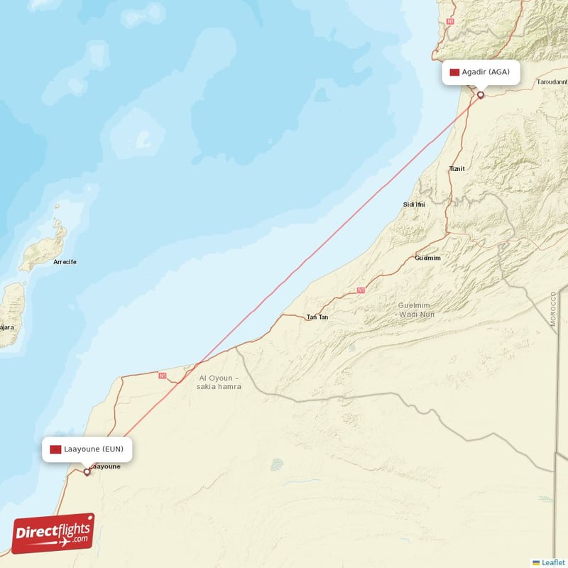Direct flights from Agadir to Laayoune, AGA to EUN non-stop ...