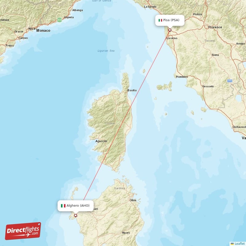 Direct flights from Alghero to Pisa, AHO to PSA non-stop - Directflights.com