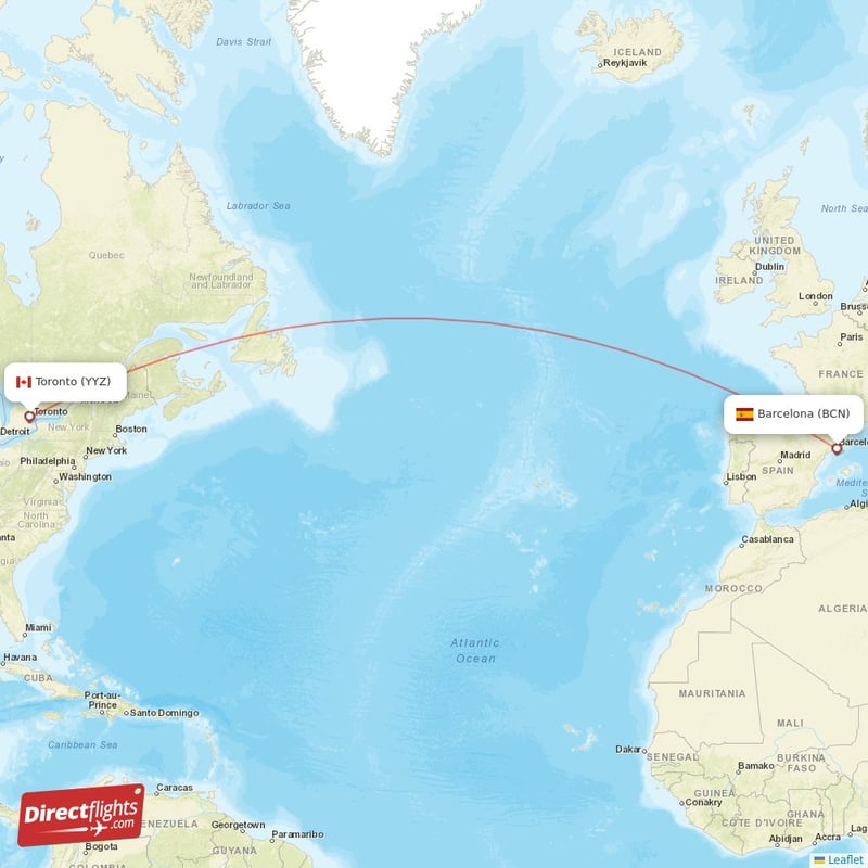 Direct flights from Barcelona to Toronto, BCN to YYZ non-stop - Directflights.com
