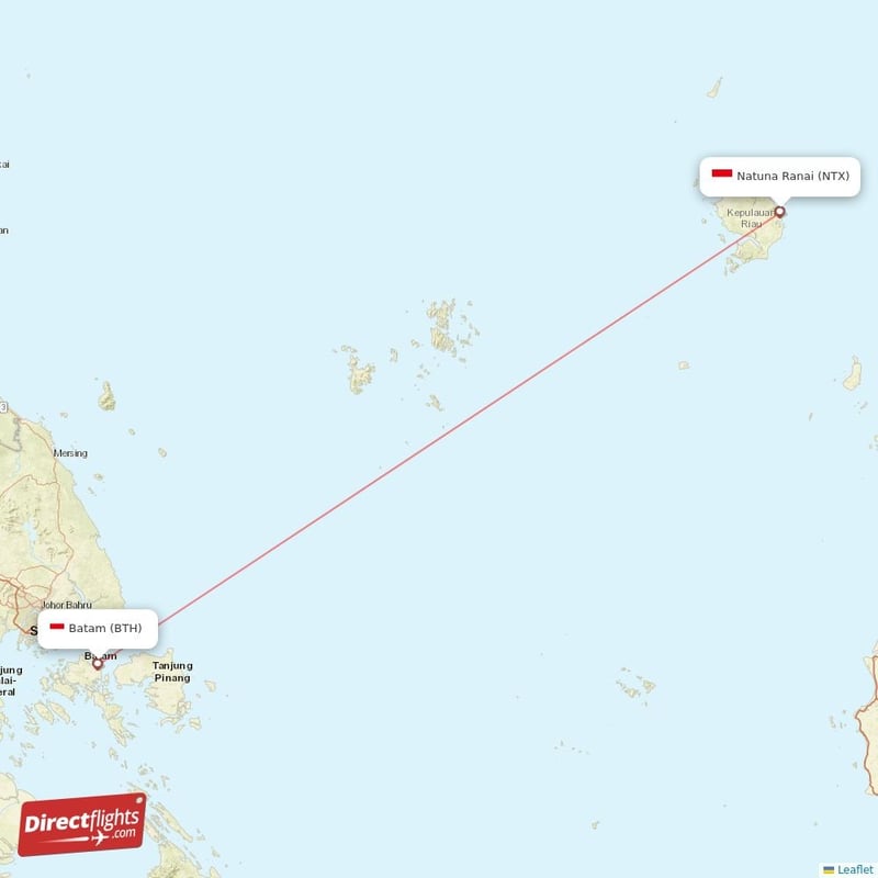 Direct flights from Batam to Natuna Ranai, BTH to NTX non-stop ...