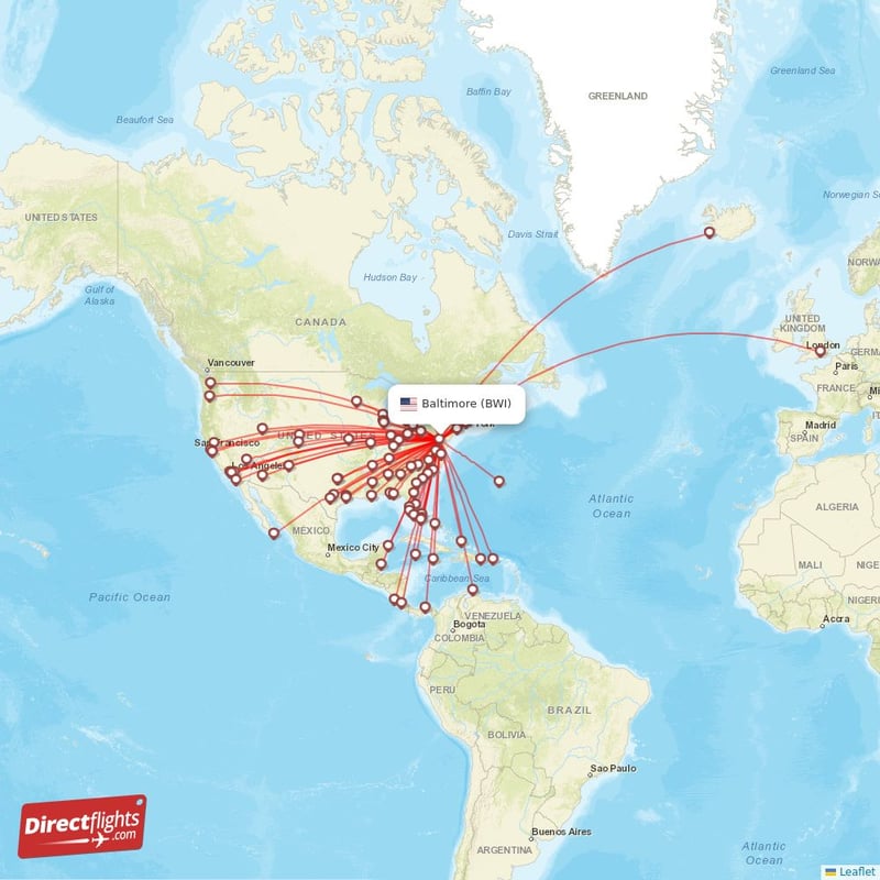 Direct flights from Baltimore - 83 destinations - BWI, USA ...