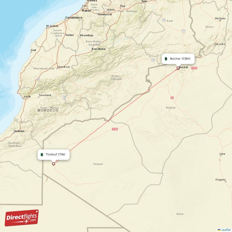 Direct flights from Bechar to Tindouf, CBH to TIN non-stop ...
