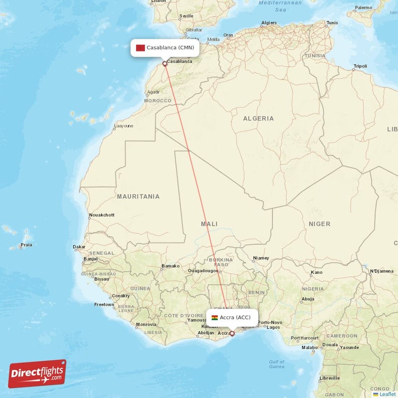 Direct flights from Casablanca to Accra, CMN to ACC non-stop - Directflights.com