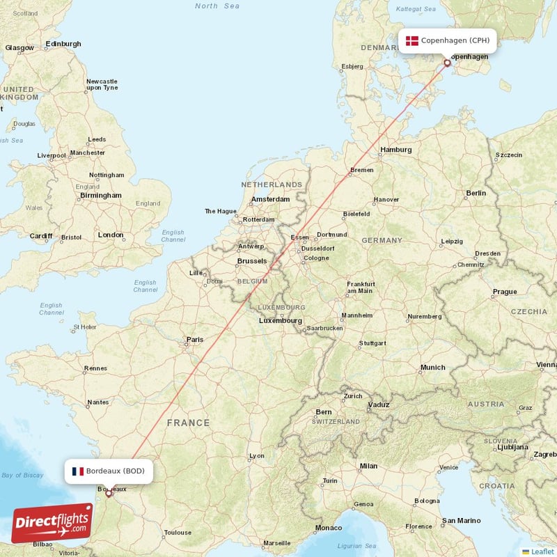 Direct flights from Bordeaux to Copenhagen, BOD to CPH non-stop - Directflights.com