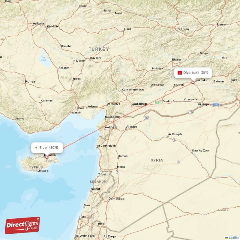 Direct flights from Diyarbakir to Ercan, DIY to ECN non-stop ...