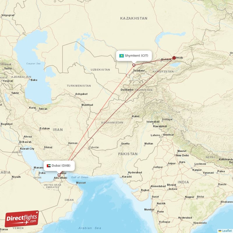 Direct flights from Dubai to Shymkent, DXB to CIT non-stop - Directflights.com