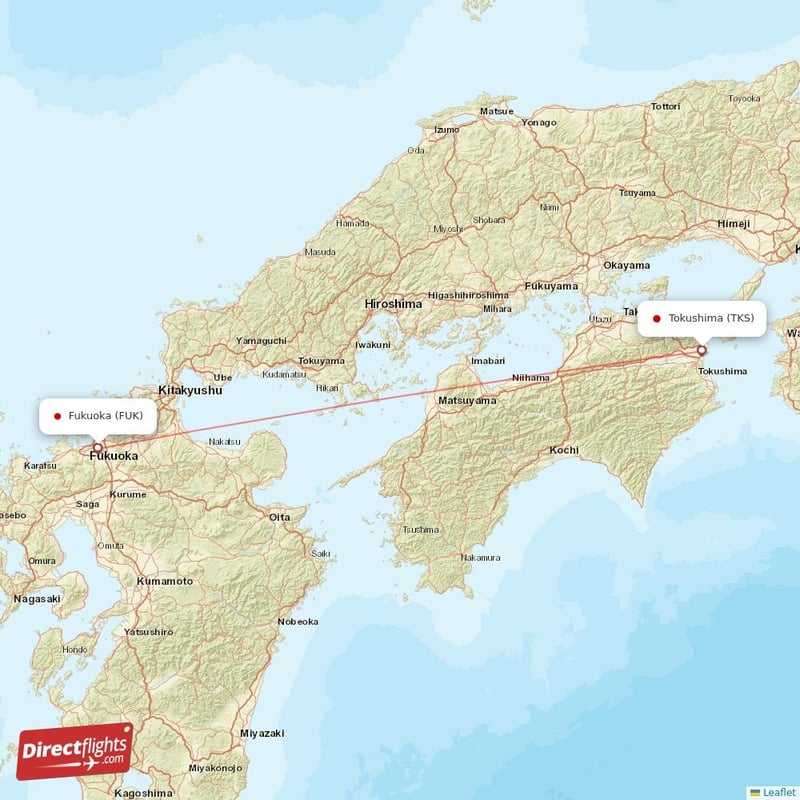 Direct flights from Fukuoka to Tokushima, FUK to TKS non-stop - Directflights.com
