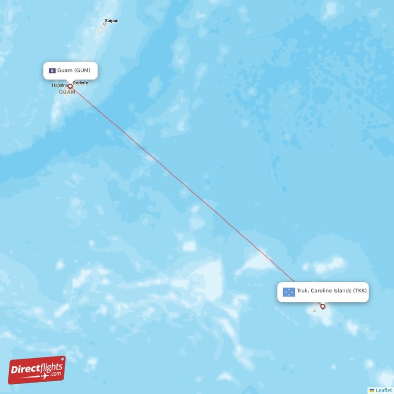 Direct flights from Guam to Truk, Caroline Islands, GUM to TKK non-stop ...