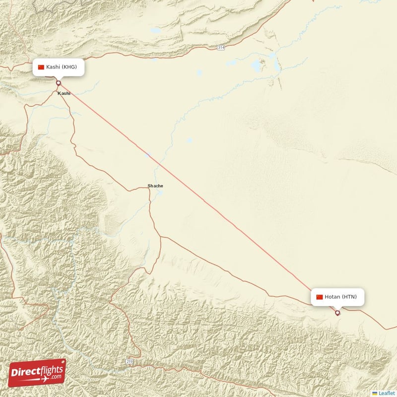 Direct flights from Hotan to Kashi, HTN to KHG non-stop - Directflights.com