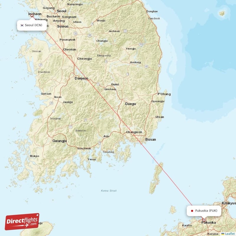 Direct flights from Seoul to Fukuoka, ICN to FUK non-stop ...