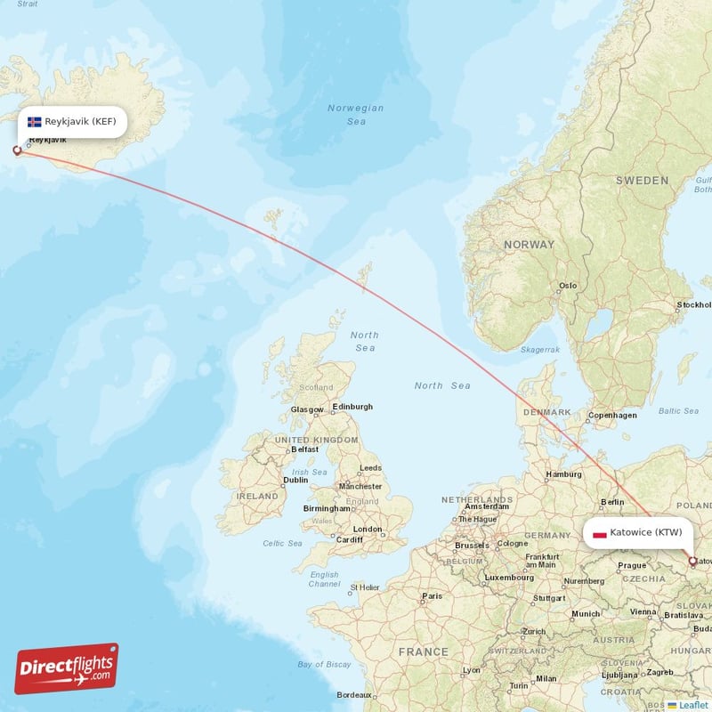 Direct flights from Reykjavik to Katowice, KEF to KTW non-stop - Directflights.com