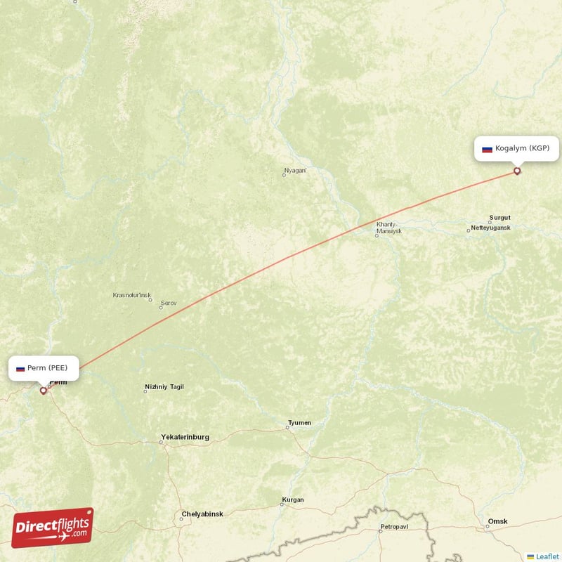Direct flights from Kogalym to Perm, KGP to PEE non-stop ...