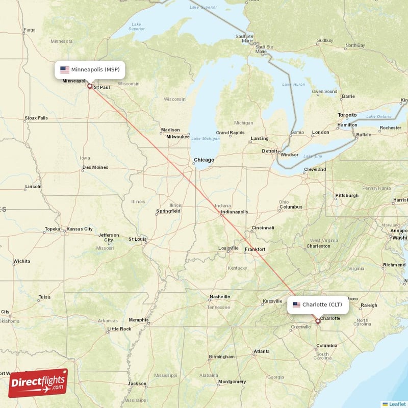Direct flights from Minneapolis to Charlotte, MSP to CLT non-stop - Directflights.com