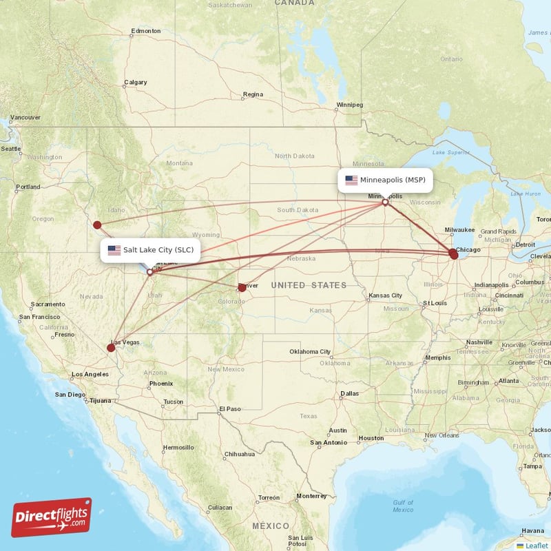 Direct flights from Minneapolis to Salt Lake City, MSP to SLC non-stop - Directflights.com