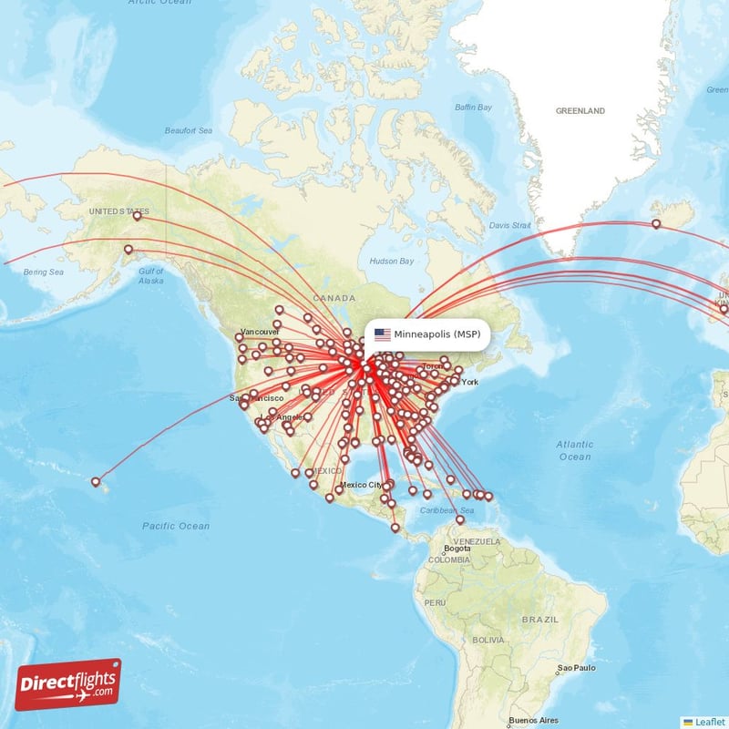 Direct flights from Minneapolis - 157 destinations - MSP, USA ...