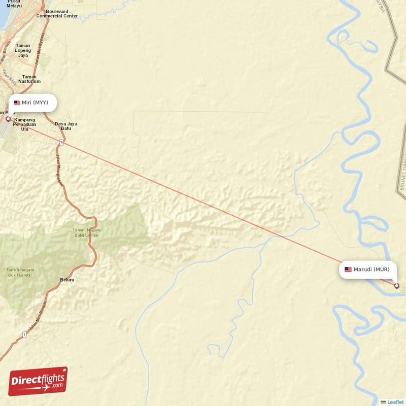 Direct flights from Marudi to Miri, MUR to MYY non-stop - Directflights.com