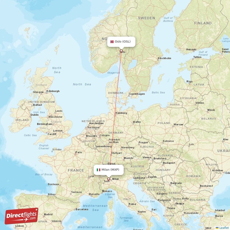 Direct flights from Milan to Oslo, MXP to OSL non-stop - Directflights.com