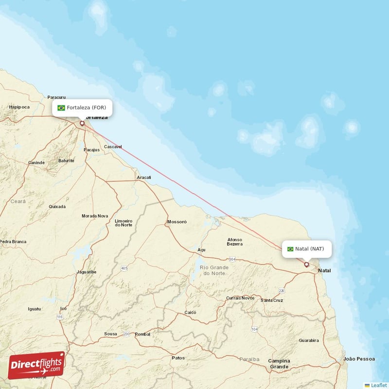 Direct flights from Natal to Fortaleza, NAT to FOR non-stop ...