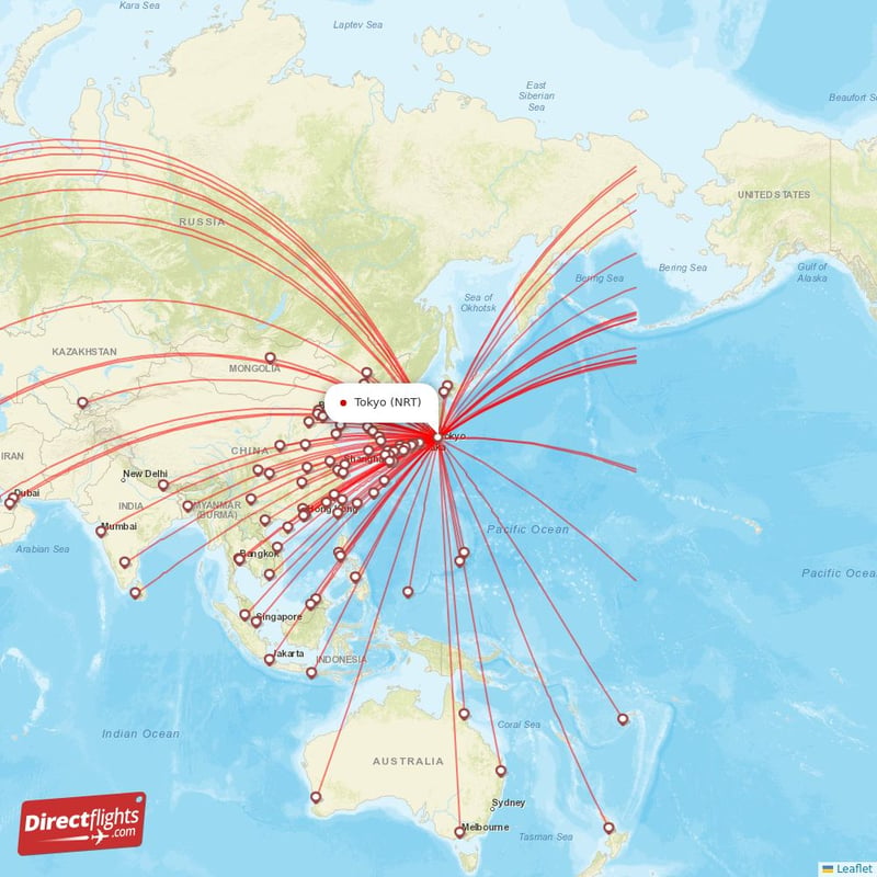 Direct flights from Tokyo - 116 destinations - NRT, Japan ...