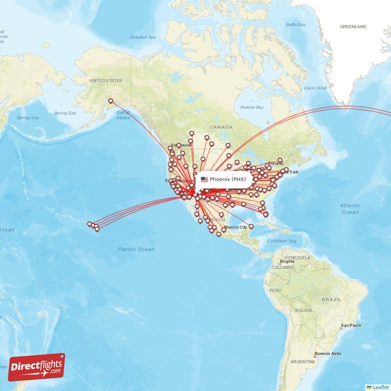 Direct flights from Phoenix - 140 destinations - PHX, USA ...