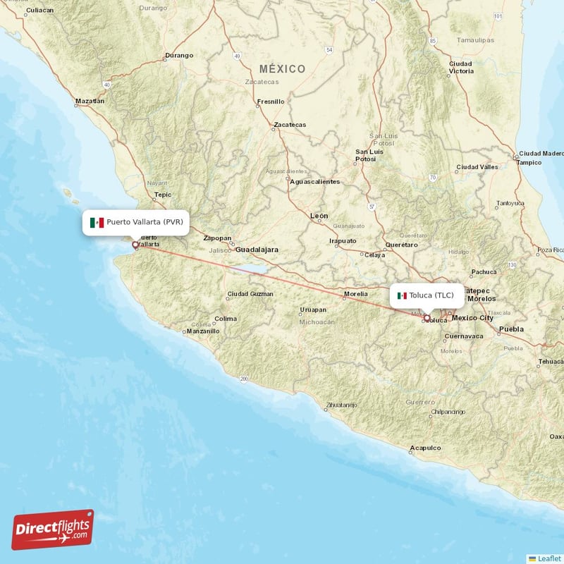 Direct flights from Puerto Vallarta to Toluca, PVR to TLC non-stop ...