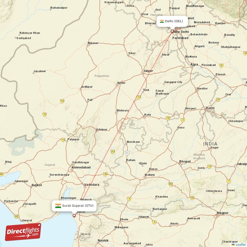 Direct flights from Surat Gujarat to Delhi, STV to DEL non-stop - Directflights.com