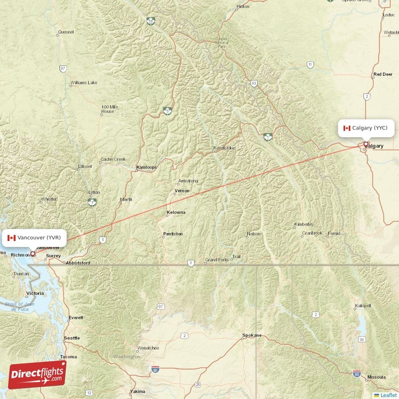 Direct flights from Calgary to Vancouver, YYC to YVR non-stop ...