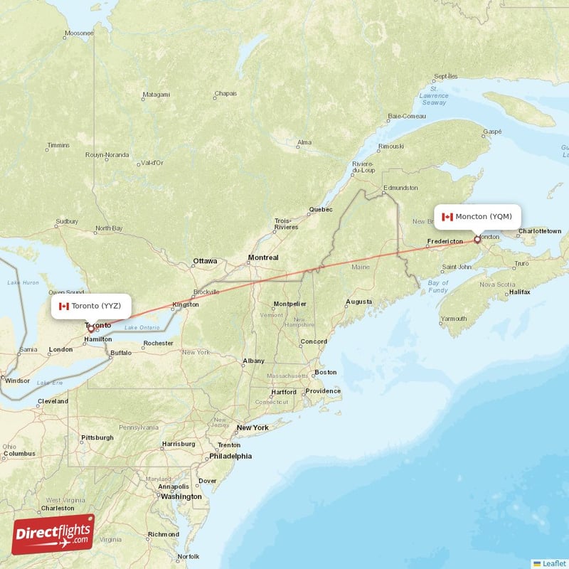 Direct flights from Toronto to Moncton, YYZ to YQM non-stop ...